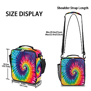 Swirl Tie Dye Lunch Box for Kids, Rainbow Geometry Insulated Lunch Bag for Boys Girls, Reusable Waterproof Lunch Box with Adjustable Shoulder Strap Cooler Tote Bag for School, Work, Picnic