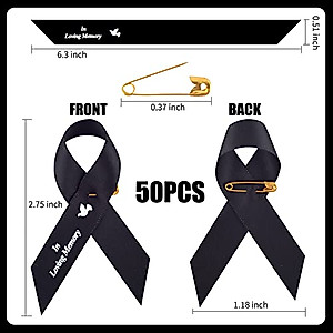 50 Pieces Funeral Ribbons Black Memorial Ribbons Pins Awareness Ribbons in Loving Memory Funeral Gift Respect Meditation Mourning Ribbons for Funeral Mourning Remembrance Day
