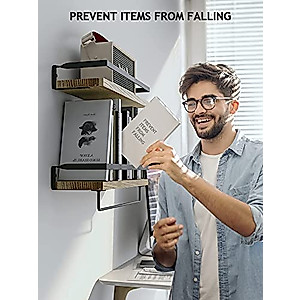 AMADA HOMEFURNISHING Floating Shelves, Bathroom Shelf with Towel Bar, Wall Shelves for Bathroom/Living Room/Kitchen/Bedroom, Light Brown Shelves Set of 2 - AMFS01