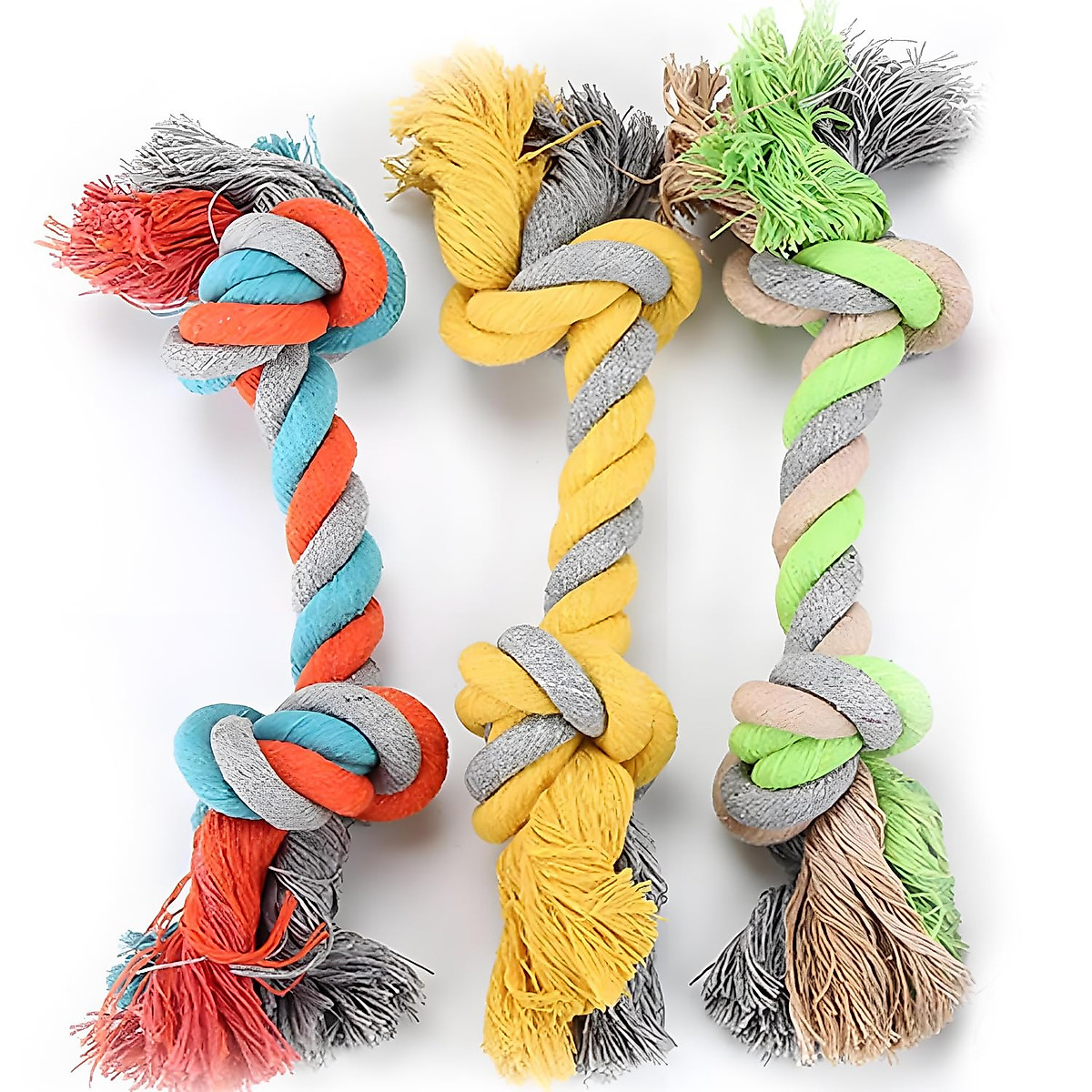 LUCKITTY 3 Pack 13.7 Inch Dog Rope Toys for Medium Aggressive Chewers, Heavy Duty Dog Rope Toy, Indestructible Dog Chew Toys, Teeth Cleaning, Yellow Green Orange