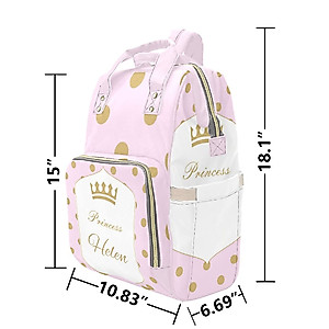 NZOOHY Pink Royal Crown Princess Personalized Name Diaper Bag Tote, Custom Waterproof Nursing Baby Bag Mummy Backpack for Mom Travel Outdoor