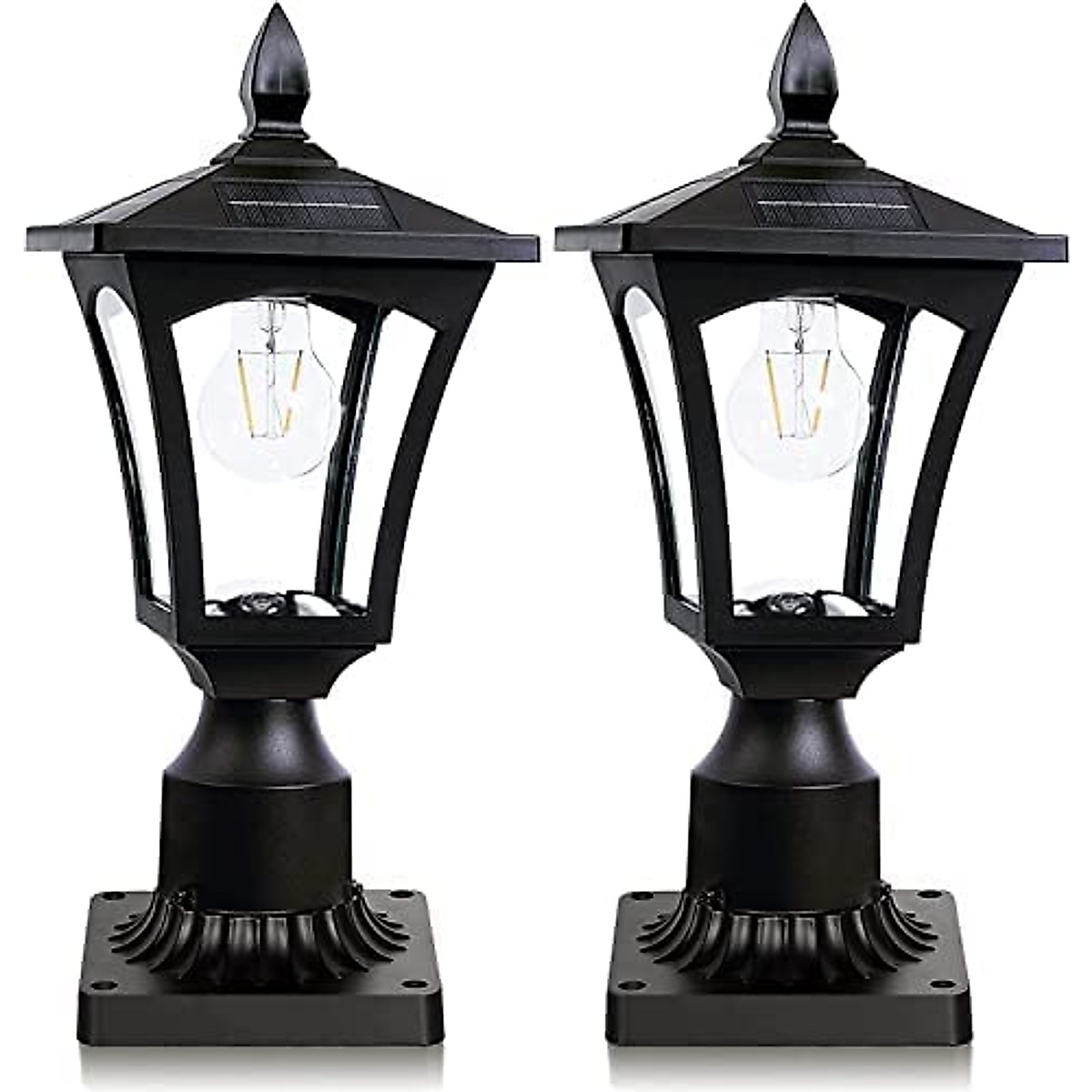 PASAMIC Solar Powered Black Pathway Light Fixture, 3000K Warm White, Weather Resistant, Energy Saving, IP44 Waterproof, 60 Lumens, 3" Standard Lamp Post or 5.6" Piers Included