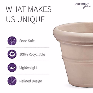 Crescent Garden Brunello Planter, Classic Rolled-Rim Plant Pot, 27-Inch (Weathered Stone)
