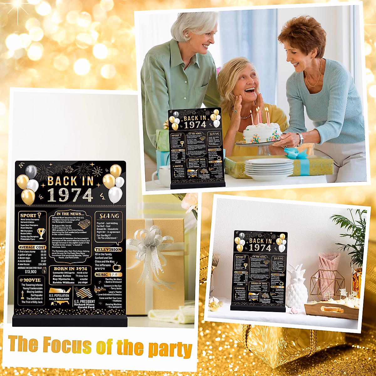 Happy 50th Birthday Decorations & Anniversary Party Favor Supplies - Back in 1974 Table Poster Sign Gifts for Men & Women, Cake Topper Banner Balloon Backdrop Candle Centerpiece Tablecloth