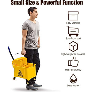 Byroce Commercial Mop Bucket on Wheels, Portable Mop Bucket with Side Press Wringer & Handle, Ideal for Household, Industrial Floor Cleaning, 21 Quar