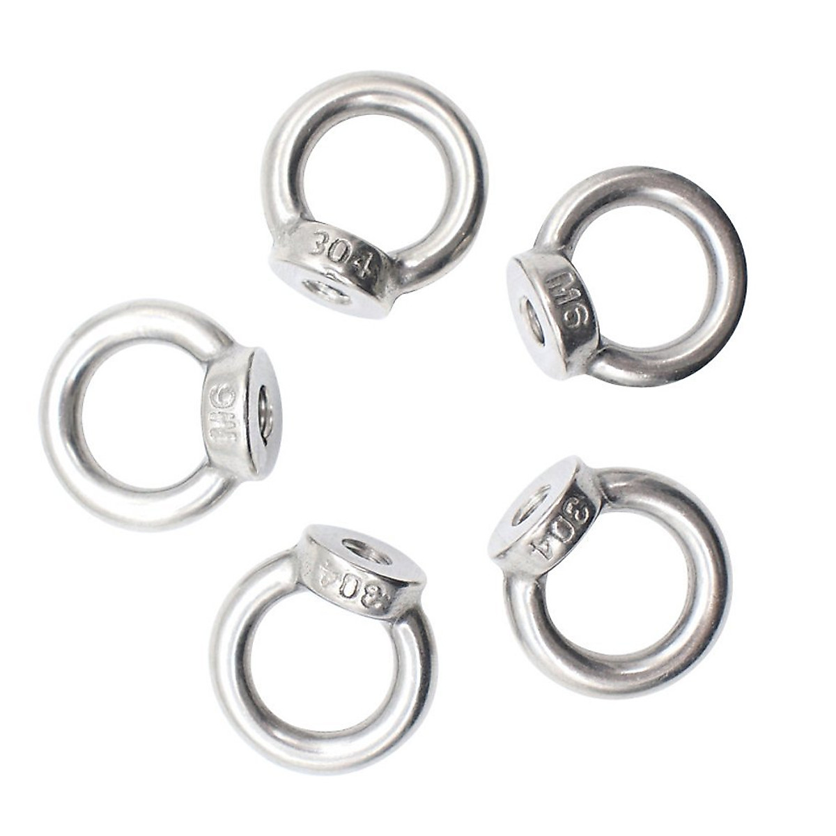 Eowpower 5 Pieces 304 Stainless Steel M6 Ring Eye Bolt Threaded Nuts