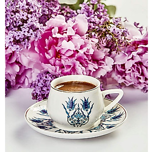 KARACA İznik New Form Set of 6 Coffee Cups 90 cc, Small Porcelain Espresso Cups and Saucers, Turkish Coffee Cup, Set of 6 Demitasse Cups 3 oz Ounce for Specialty Coffee Drinks, Single/Double Espresso