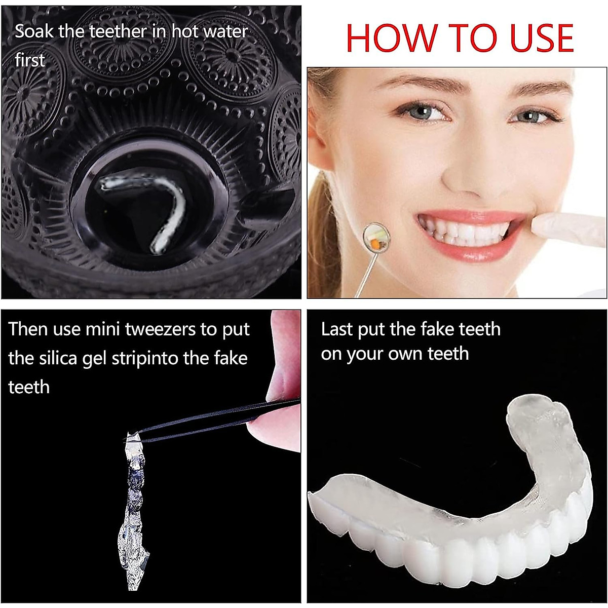 Fake Teeth, Instant Veneers for Temporary Tooth Repair Upper and Lower Jaw, Dentures Teeth Socket-Perfect for Women and Men, Protect Your Teeth and Regain Confident Smile, Natural Shape with Color