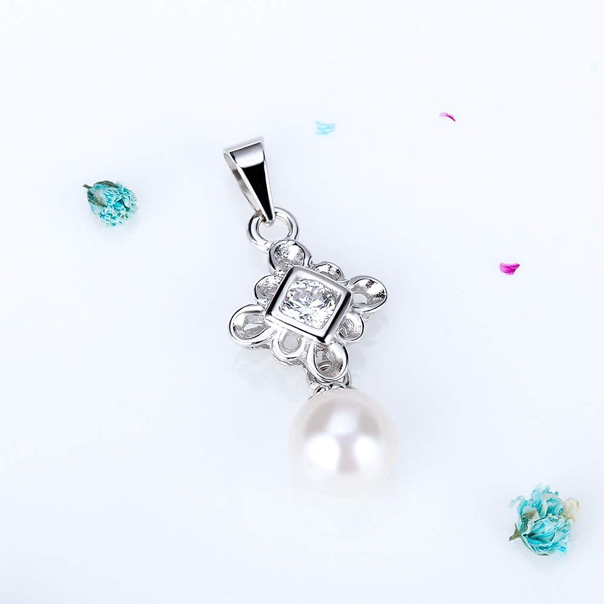 LGSY Sterling Silver Chinese Knot CZ Bail Pin Pendant Fitting for Pearl Jewelry, Design Pendant Mount for Women DIY Jewelry Making