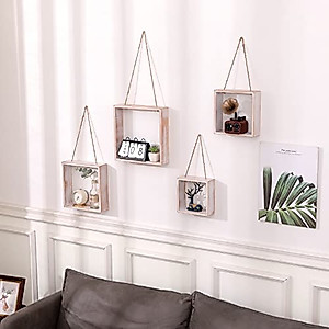 Square Farmhouse Easter Washedwhite Floating Shelves,Wall Mounted Cube Display Shelf Shadow Boxes,Large Wooden Wall Organizer Hanging Shelf,Home Boho Wall Decorations for Living Room Bedroom,Set of 4
