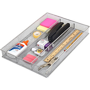 Ybm Home Silver Mesh Cutlery Holder In-drawer Utensil Flatware Organizer/tray Size Width 11" Length 16" Height 2" (3-compartment)