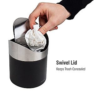 Mind Reader Mini Countertop Trash Can, 1.5 Liter/0.40 Gallon Capacity, Swivel Lid, Recycling, Compost Bin, Desktop Organizer, Set of 2, L x 4.75" W x 6.25" H, Black