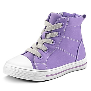 K KomForme Kids Sneakers for Boys and Girls Toddler Canvas High Top Walking Causal Shoes with Zipper Purple