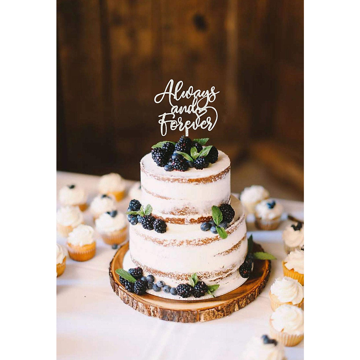 Always and Forever Wedding Cake Topper, Silver Glitter After All This Time Always Wedding Cake Topper