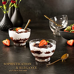 Hand Blown Glass Dessert Bowls – Set Of 4 Crystal Dessert Cups and Gold-Plated Spoons – Lead-free Ice Cream Bowls for Appetizers, Condiments and Cocktails by Lumi & Numi, 12 oz.