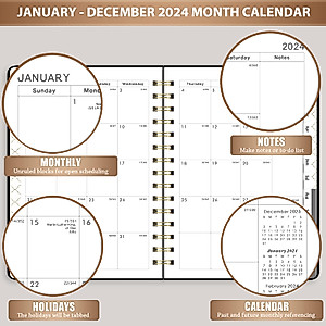 Planner 2024 - Planner/Calendar 2024, Jan.2024 - Dec.2024, 2024 Planner Weekly & Monthly with Tabs, 6.3" x 8.4", Hardcover + Back Pocket + Twin-Wire Binding, Daily Organizer - Mystic Black
