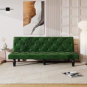 anwickjeff 66'' Velvet Convertible Futon Sofa Bed, Mid Century Small Green Couch Sleeper Loveseat with Golden Metal Legs, Modern Couches for Small Spaces,Bedroom (Green)