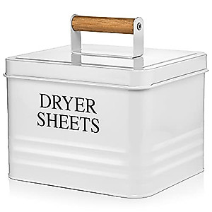 Calindiana Modern Farmhouse Metal Laundry Dryer Sheets Holder Fabric Softener Dispenser with Lid for Laundry Room Decor and Accessories and Space Saving Laundry Room Organization and Storage, White