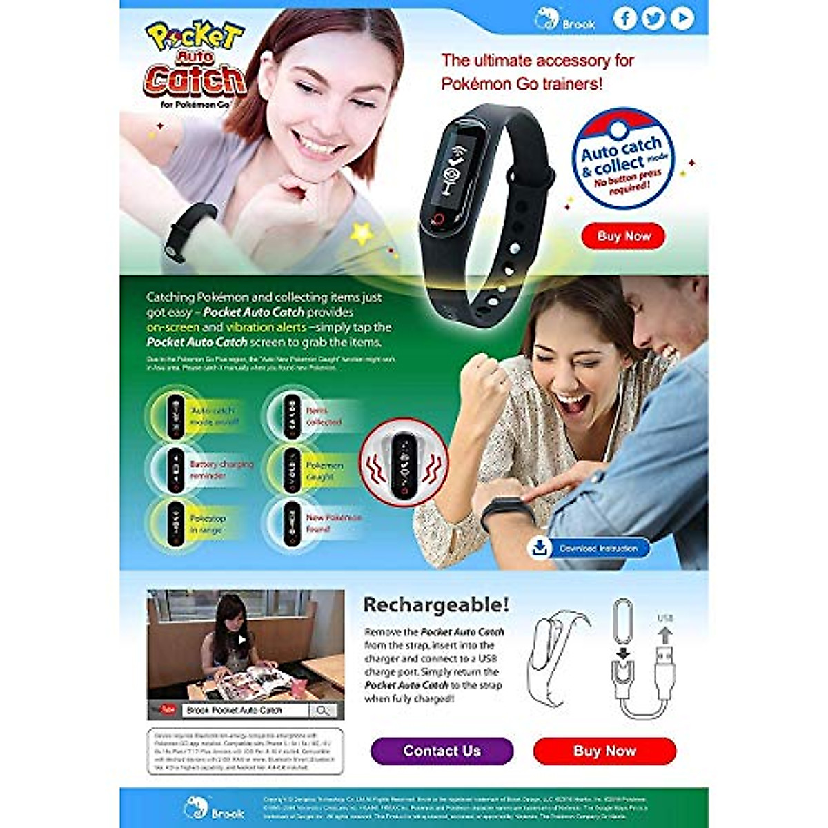 Brook Pocket Auto Catch - Auto catch compatible for Pokemon Go plus, Catching Pokemon and collecting items just got easy