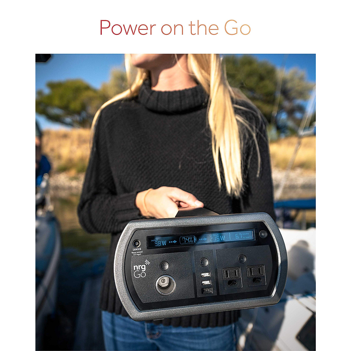 NrgGo Portable Power Station, 505Wh Outdoor Solar Generator Lithium Battery Pack (Solar Panel Separate) with 2x 110V/500W AC Outlet, Digital Display, 2x USB-2.0, USB-C, Car Port for Road Trip Camping, Outdoor Adventure, Disaster Preparedness