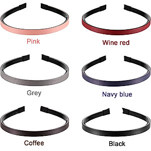WILLBOND 6 Pieces Skinny Leather Covered Headband Plastic Skinny Headband Hair Loop Clasp Hairbands Solid Simple Headband for Women(1.1 cm,Matte Pink, Wine Red, Navy Blue, Coffee, Black and Grey)