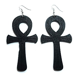 Teri's Boutique Natural Wood Anka Ankh Cross Life Of Symbol Fashion Jewelry Women Dangle Earrings (Black)
