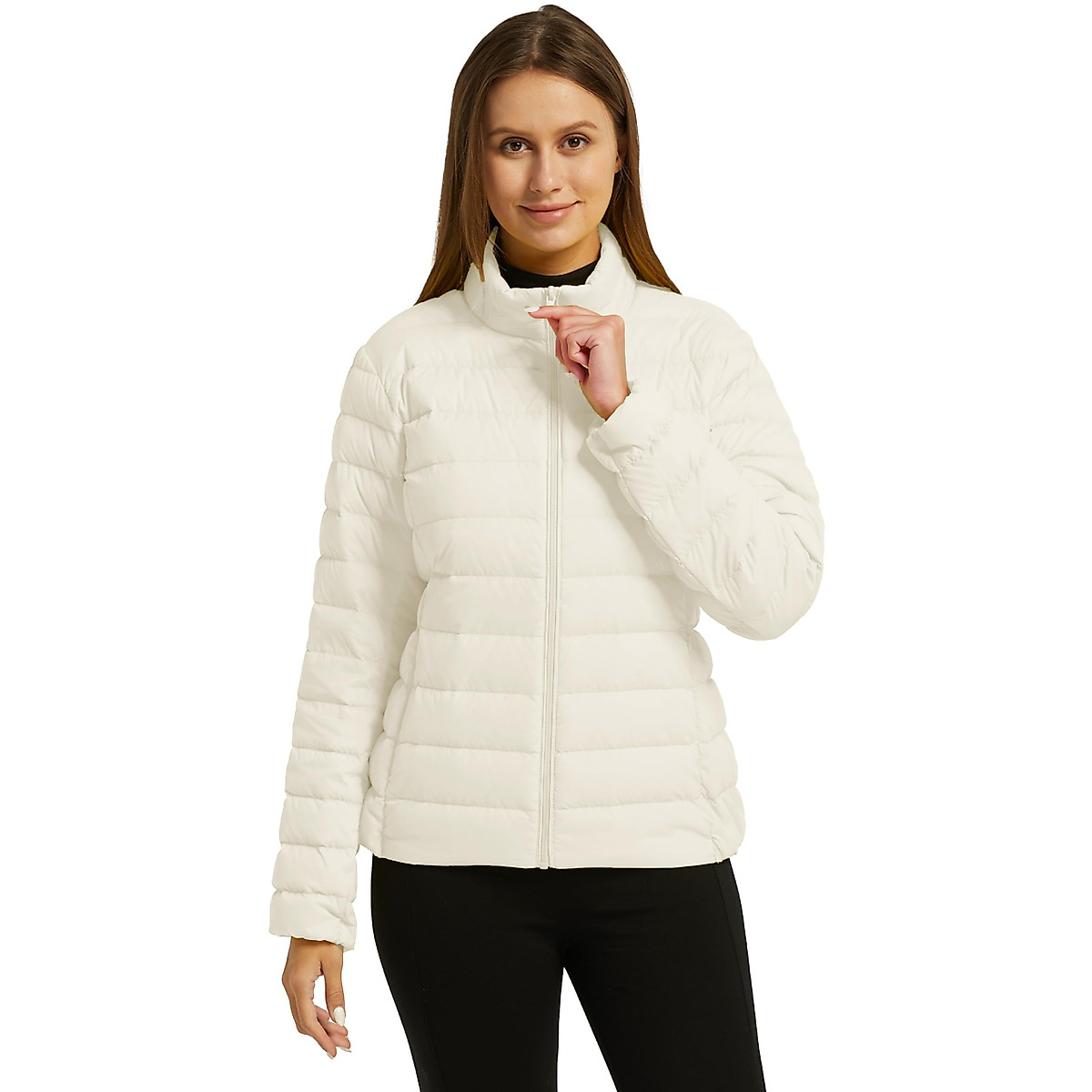 wantdo Women's Lightweight Down Jacket Warm Plus Size Puffer Coat (Beige, 2X-Large)