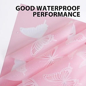 NESCCI 20 Sheet Flower Wrapping Paper - Waterproof Floral Bouquet Wrapping Paper, Florist Supplies Packaging Paper for Wedding Birthday Gift DIY (Butterfly Pink)