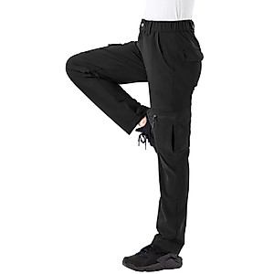 Rdruko Women's Hiking Cargo Pants Lightweight Water-Resistant Quick Dry UPF 50+ Travel Work Pants Zipper Pockets Black Large