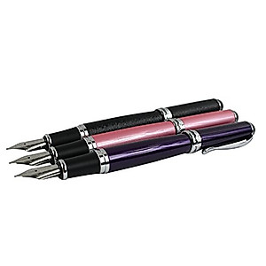 3 PCS Jinhao X750 Fountain Pen Medium 18KGP Nib in 3 Colors(Black, Purple, Pink) with Transparent Pen Pouch
