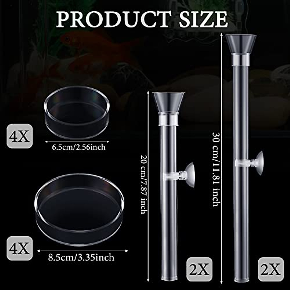 12 pieces Shrimp Feeding Tube and Dish Set, 4 Acrylic Shrimp Feeding Tube Shrimp Feeder Tube 8 Aquarium Shrimp Feeding Dish Clear Bowl Fish Tank Feeding Supplies for Shrimp Betta Tropical Fish, 2 Size