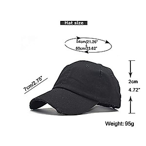 INOGIH Women Distressed High Bun Ponycaps Baseball-Hat Girls Cotton Ponytail Baseball-Cap Adjustable Black