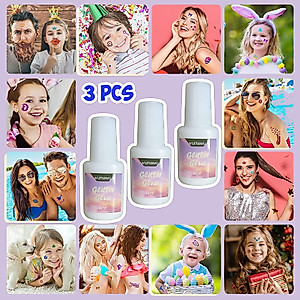 Temporary Tattoo Glue - wumawu 8ml Glitter Glue Brush Bottle, Water Soluble Body Painting Glue, Ideal for Halloween, Carnival, Birthday Party, Theme Party, Costume Events & Makeup Artists (3 Pcs)…