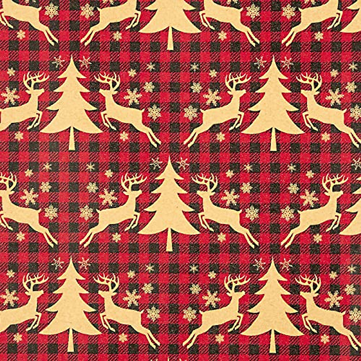 RUSPEPA Christmas Wrapping Paper,Kraft Paper - Red and Black Plaid Reindeer Design - 24 Inches x 100 Feet