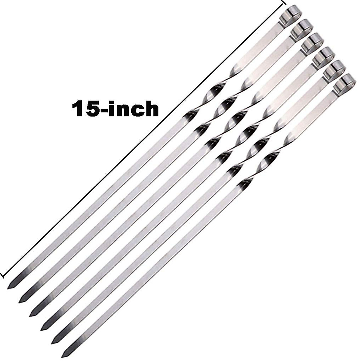 Goeielewe 10PCS Stainless Steel Barbecue Skewers, Flat Metal Grilling Skewers Wider Thicker Reusable BBQ Needle Sticks 15-Inch Grilling Skewers for Outings Cooking Tools
