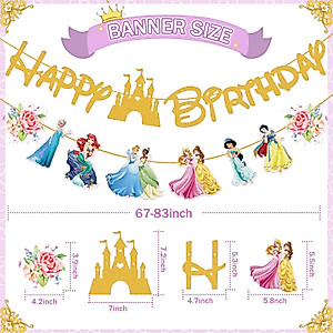 Princess Birthday Banner for Girls, Princess Birthday Party Decoration For Girls Kids Birthday Party Baby Shower Decorations (Gold)