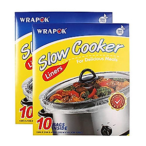 WRAPOK Slow Cooker Liners Kitchen Disposable Cooking Bags BPA Free for Oval or Round Pot, Large Size 13 x 21 Inch, Fits 3 to 8.5 Quarts - 2 Pack (20 Bags Total)