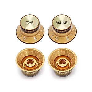 Metallor Electric Guitar Top Hat Knobs Speed Control Knobs 2 Volume 2 Tone Compatible with Les Paul LP Electric Guitar Parts Replacement (Gold)