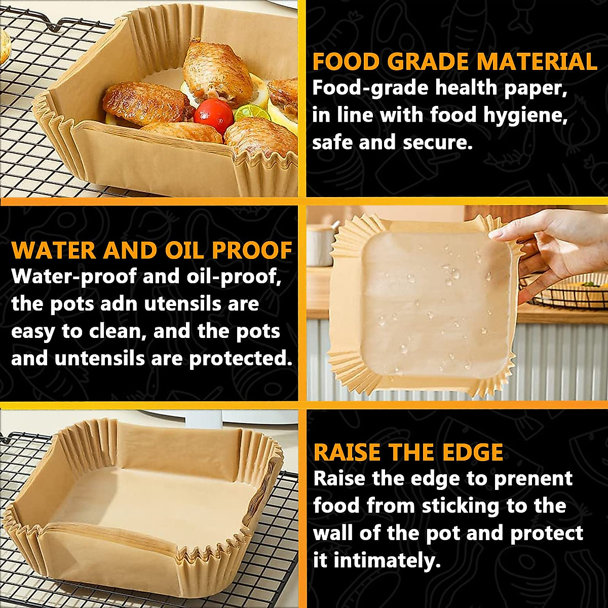 Air Fryer Disposable Paper Liners Square, 9 Inch 120Pcs Air Fryer Parchment Paper Liner, Non-Stick Unbleached Air Fryer Paper Pads Oil Resistant, Food Grade Baking Paper for Roasting Microwave