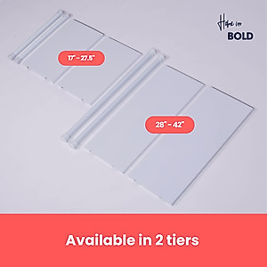 Expandable Closet Tension Shelf Storage Rack - No Drill Cabinet Shelf | Tension Rod Shelf for Closet No-Slip | 17-27.5" - Shelf Divider Horizontal - Adjustable Tension Shelf for Cabinet (NO Damage)