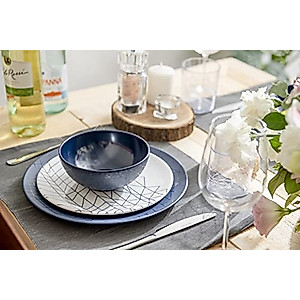 bzyoo 12 Piece Melamine Dinnerware Set - Durable, Dishwasher Safe Plates and Bowls - Dinning, Parties, Camping Dish Set Spidy Blue Collection