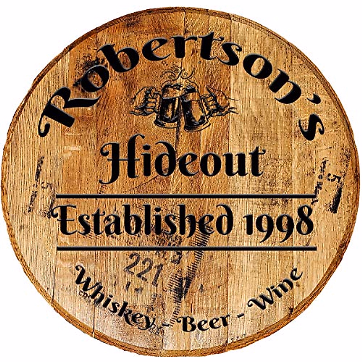 Craft Bar Signs Personalized Whiskey Barrel Head - Custom Hideout - Drinking Bar Sign Man Cave