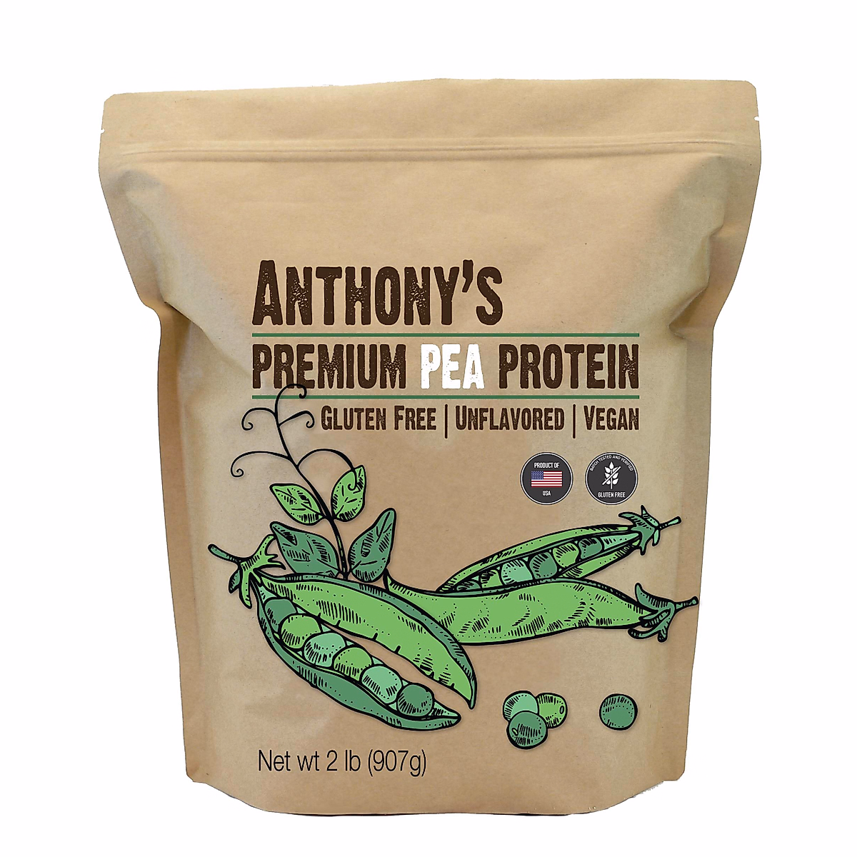 Anthony's Premium Pea Protein, 2 lb, Plant Based, Gluten Free, Unflavored, Vegan, Keto Friendly, Made from Peas