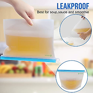 Reusable Silicone Food Storage Bags, Leakproof, Airtight, Zipper Freezer Bags for Food. Fruit, Veggie, Sandwich, Snack Storage Bags. Travel Picnic Lunch (3L+3M)
