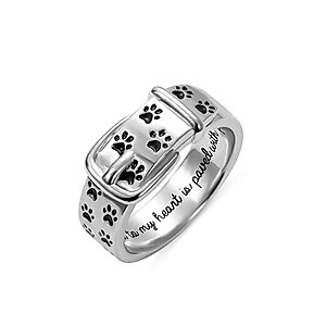AILIN Custom Dog Rings 925 Sterling Silver Puppy Paw Print Collar Rememberance Personalized Engraved Forever in my heart Name Rings Pet Lovers Memorial Jewelry Gifts For Women With Box