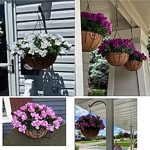 Artificial Fake Fall Hanging Flowers Plants Basket for Outdoor Autumn Decor, Faux Silk Bougainvillea Flowers in Planter Look Real UV Resistant Faux Flowers Arrangement for Porch Home Patio Garden, Red