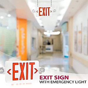 OSTEK Red LED Exit Sign with Emergency Light, Two LED Adjustable Head Emergency Exit Lights with Battery Backup, Dual LED Lamp ABS Fire Resistance UL-Listed (Red) (Red)