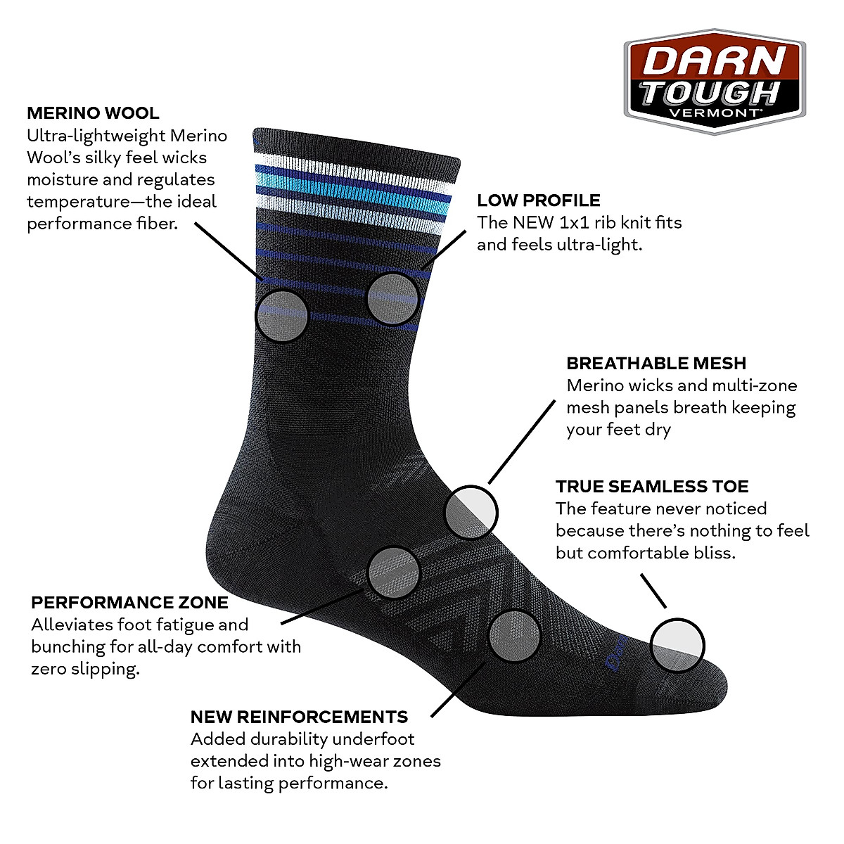 Darn Tough Men's Stride Micro Crew Ultra-Lightweight Running Sock (Style 1036) - Charcoal, Large
