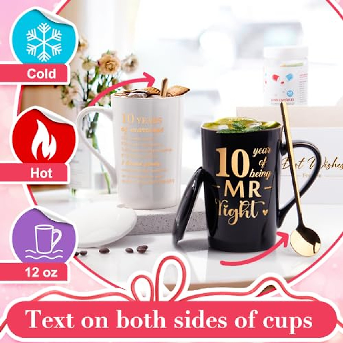 TplusGo 10 Year Anniversary/Gifts for Wife, Him, Parents, 10th Anniversary/Gifts for Couple, Her, Tin Anniversary/Gifts for Him, Wedding Anniversary/Gifts, Happy Mr and Mrs Mugs Gifts