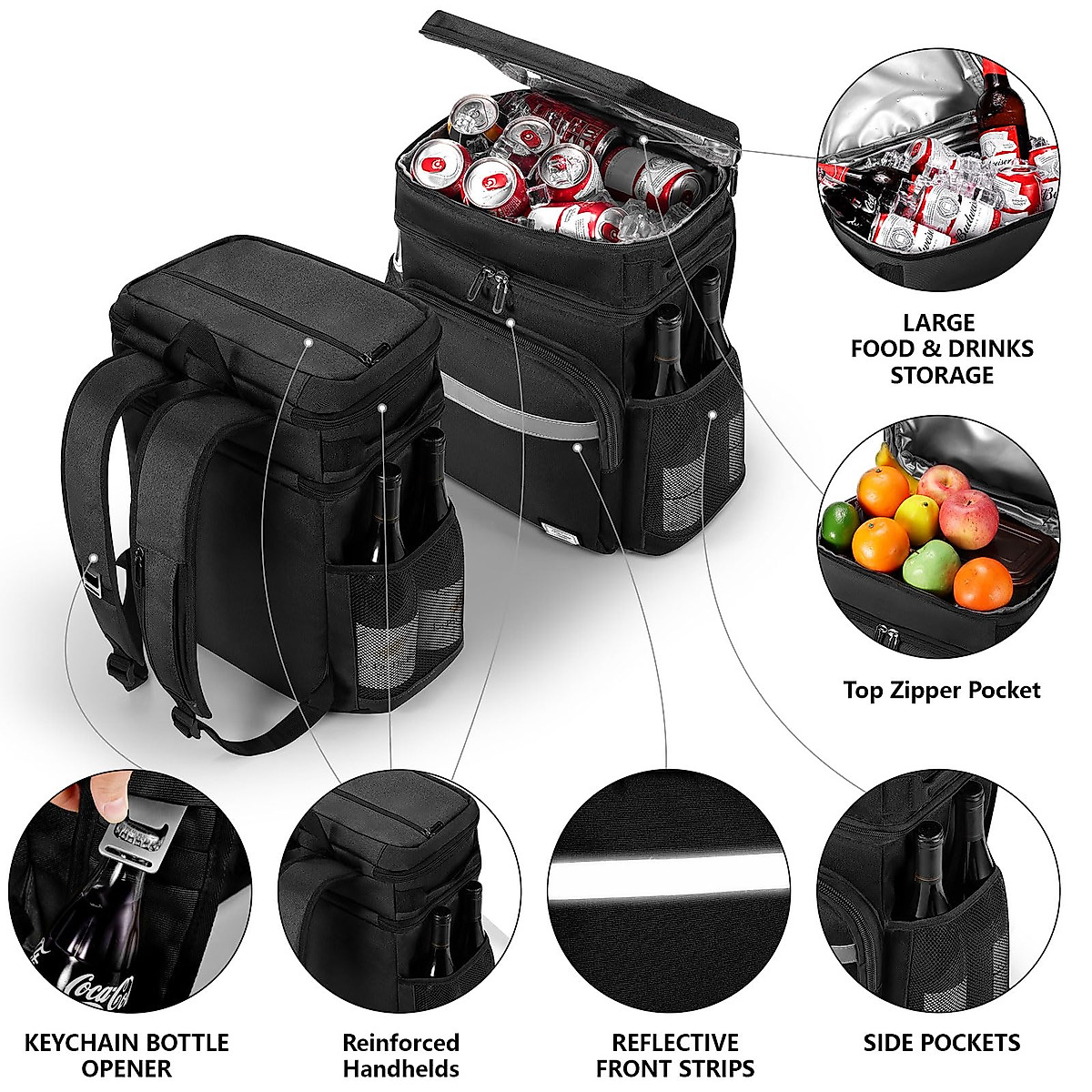 TOTEXISAP Cooler Backpack 54 Cans, Backpack Coolers Insulated Leak Proof, Large Capacity Beach Ice Chest Backpack, Waterproof Soft Cooler Bag Lunch Backpack for Men Women Camping Hiking (Black)